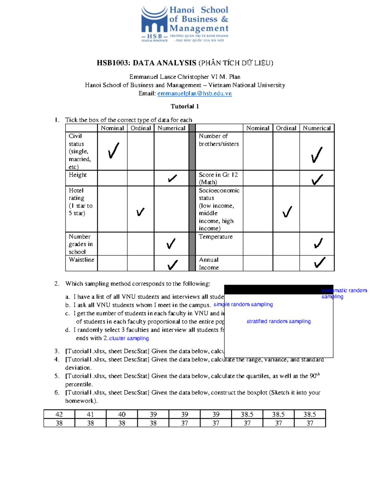 HSB1003 Tutorial 1 - HSB1003: DATA ANALYSIS (PHÂN TÍCH DỮ LIỆU ...