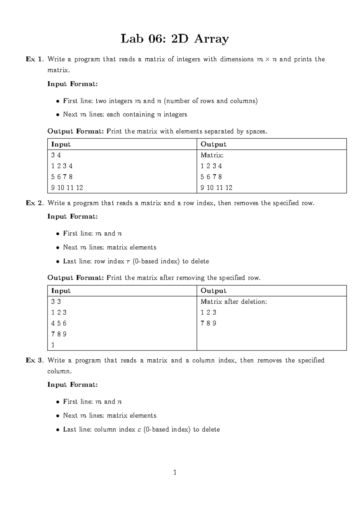 Lab 06: 2D Array Exercises and Matrix Operations - Studocu