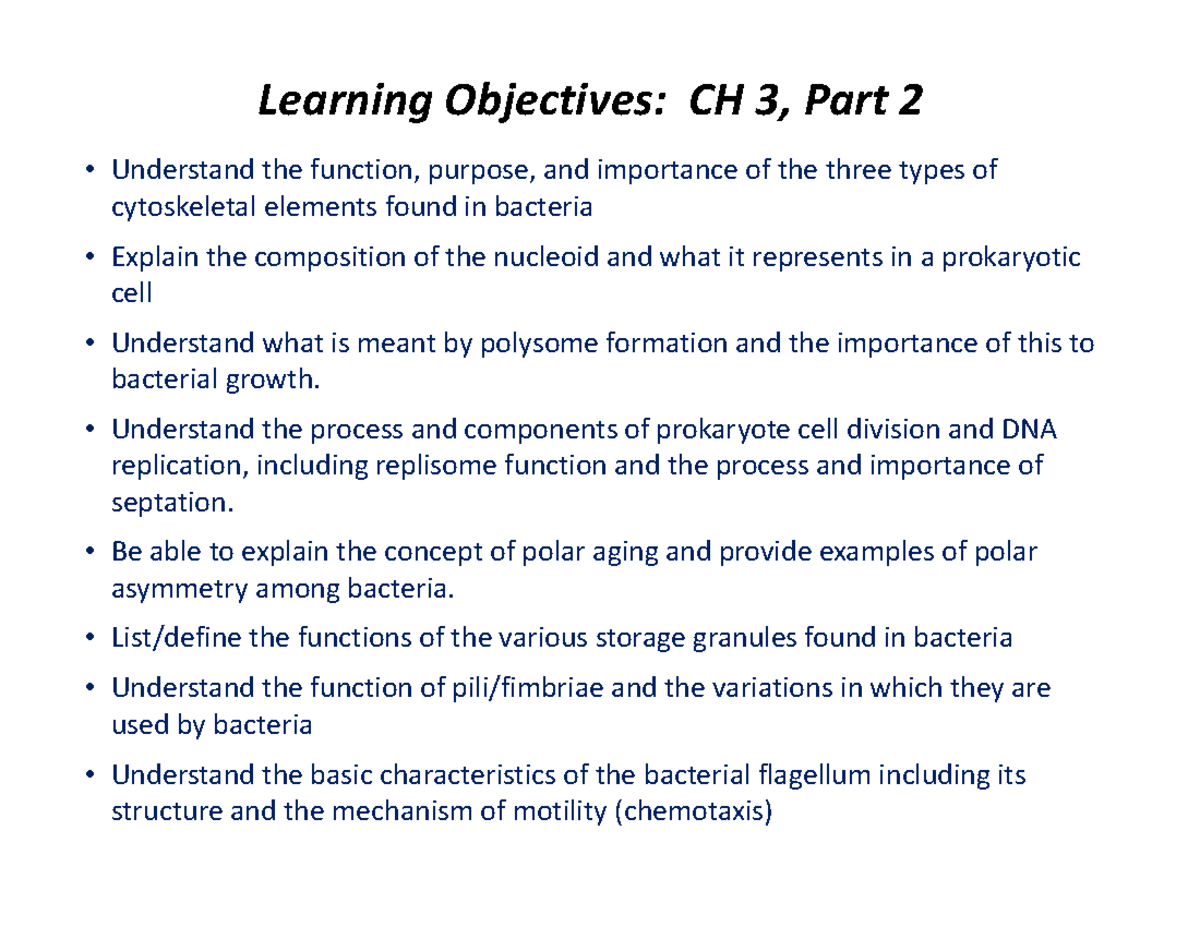 Prokaryotic Cell Structure & Function: Chapter 3 Summary (FA20) - Learning Objectives: CH 3 ...