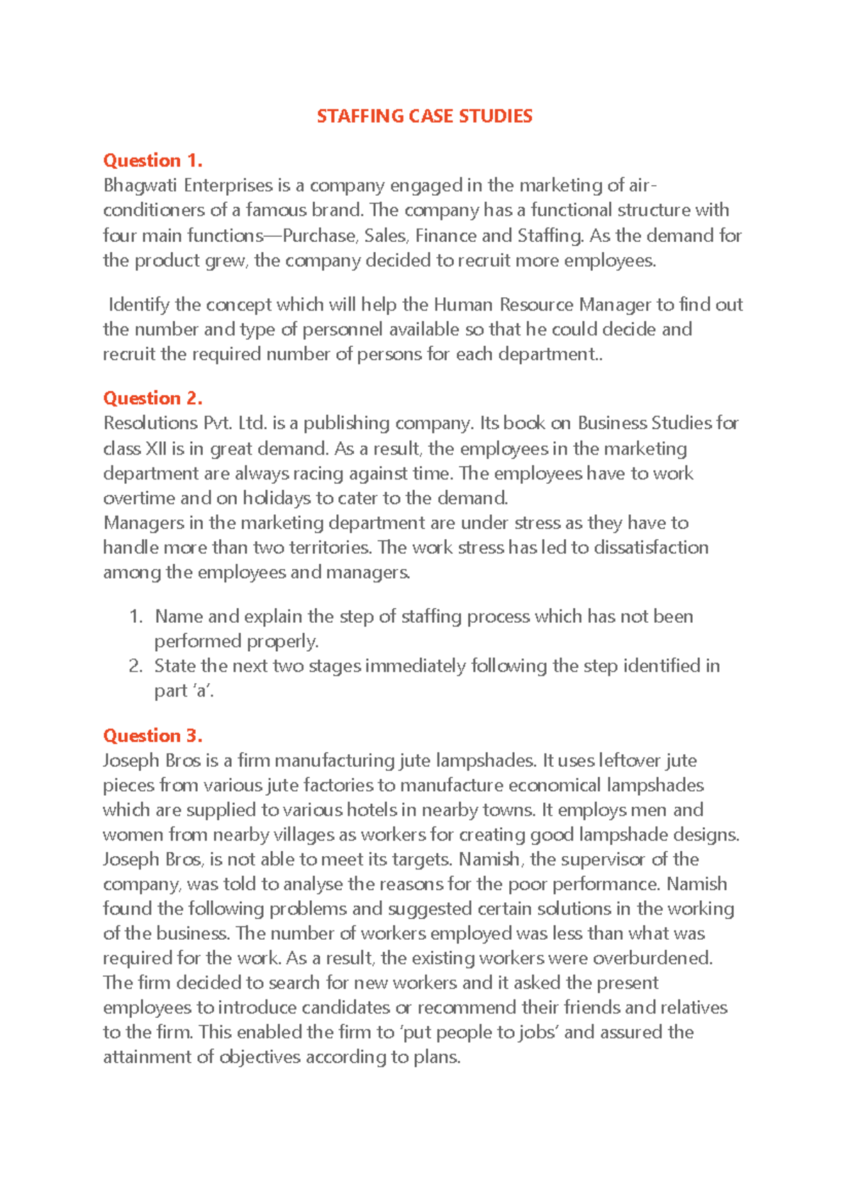 Staffing Case Studies (CBSE, OD 2015) - Analysis and Solutions - Studocu
