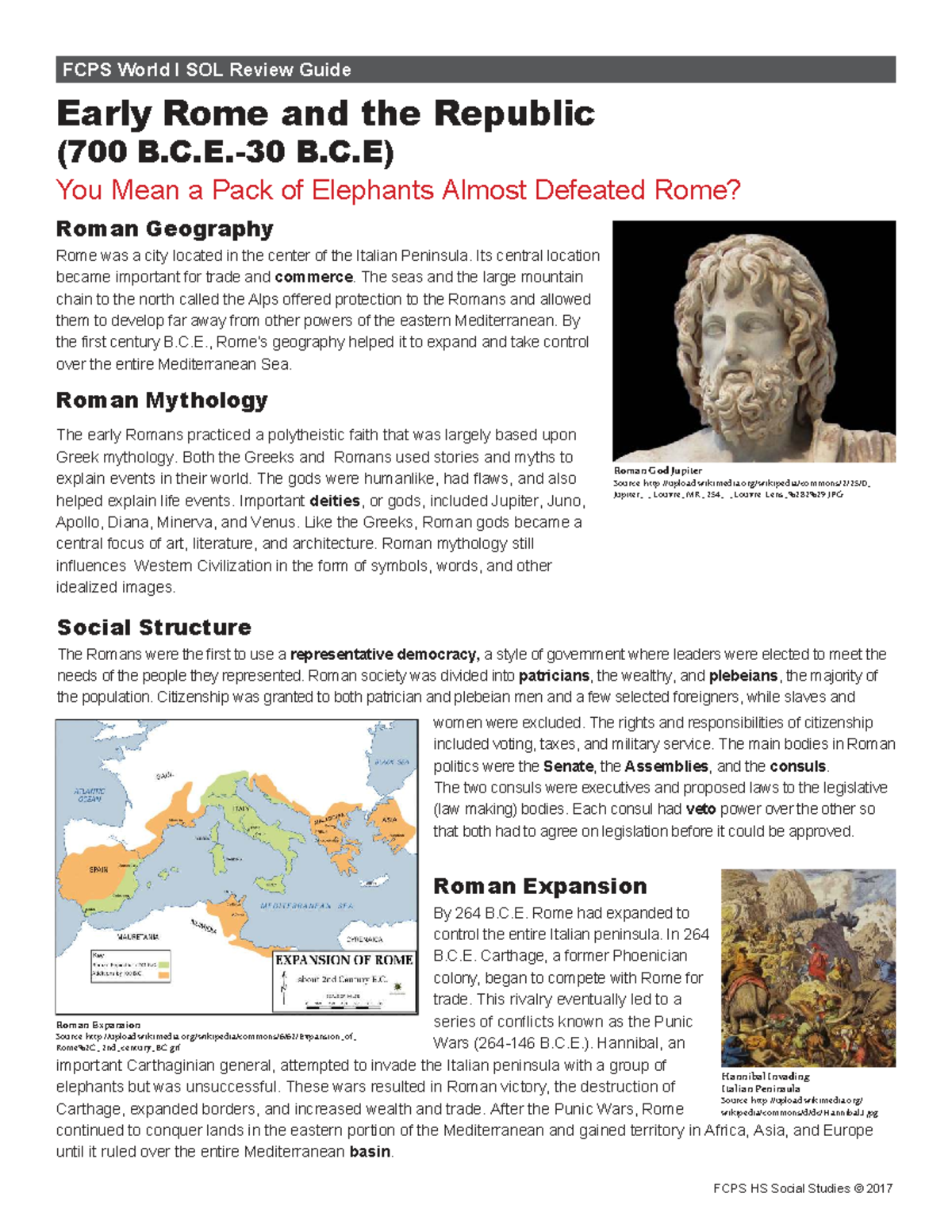 FCPS World I SOL Review Guide: Early Rome, Geography & Expansion - Studocu