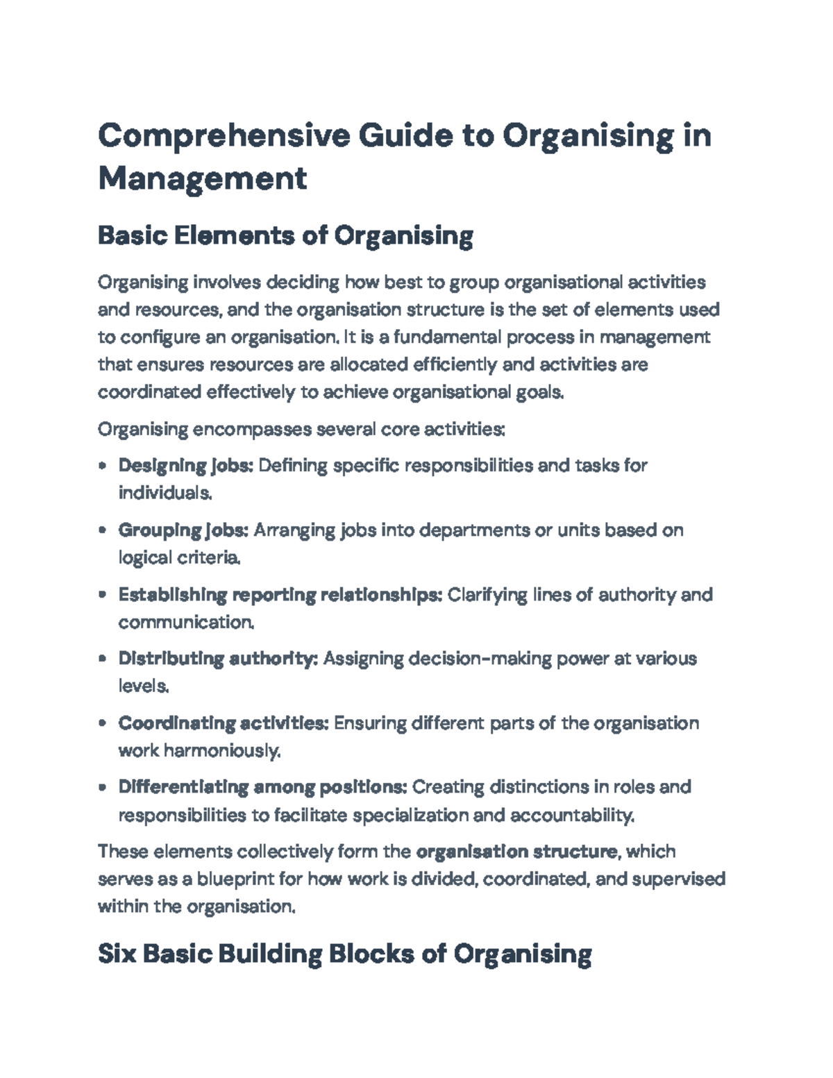 Comprehensive Overview of Organising Principles in Management (MGMT 101 ...