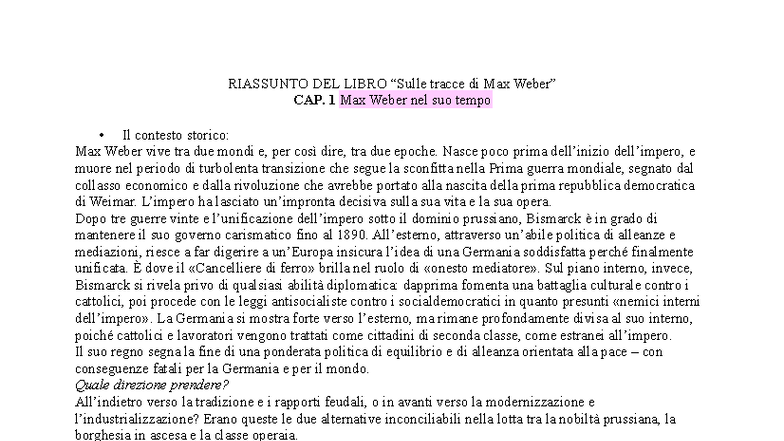 Riassunto del Libro: Tracce di Max Weber - Capitolo 1 e 2 - Studocu