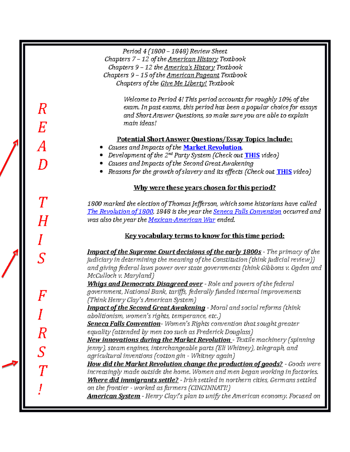 Period 4 Review Sheet: Key Topics & Insights (1800-1848) - Studocu