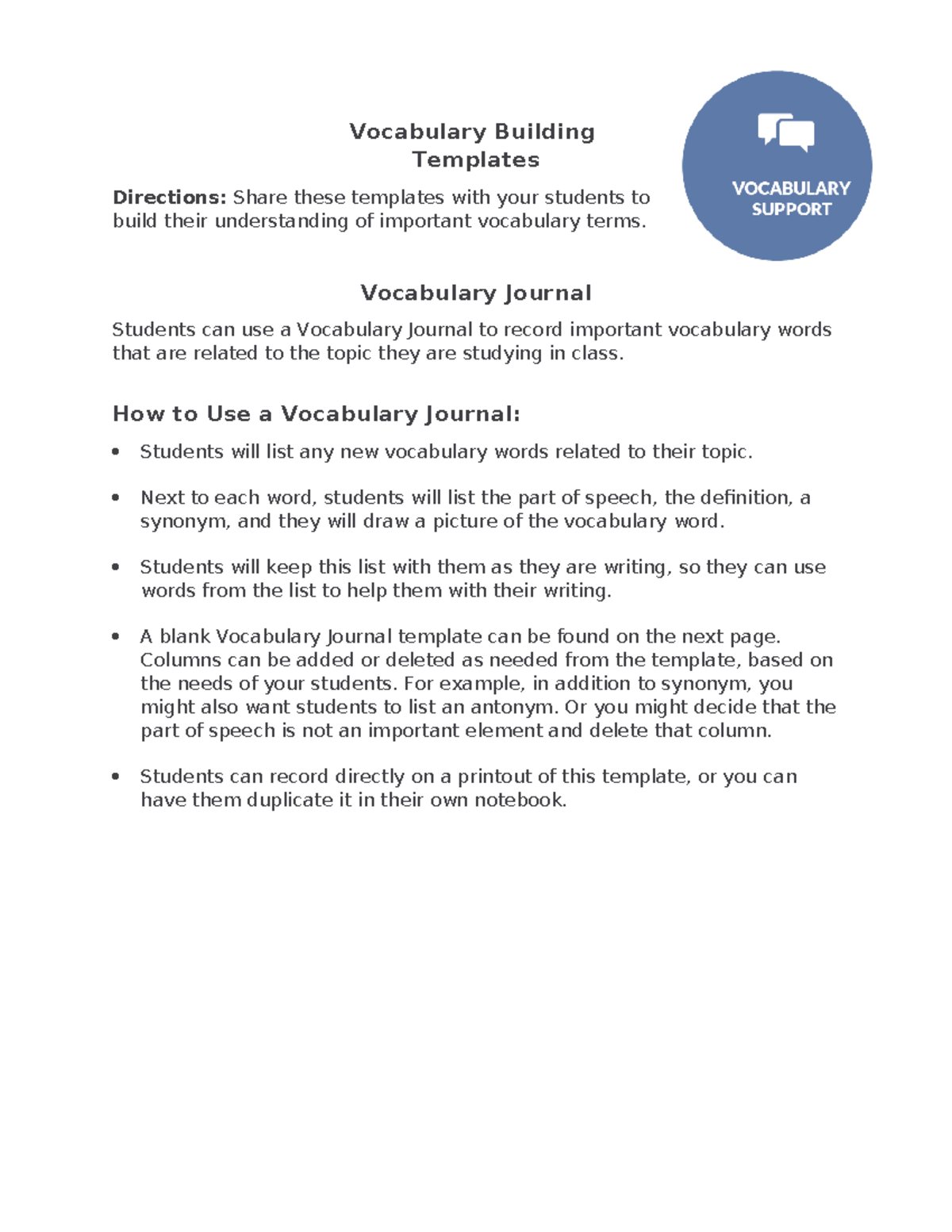 Vocabulary Building Templates for Enhanced Learning - Studocu