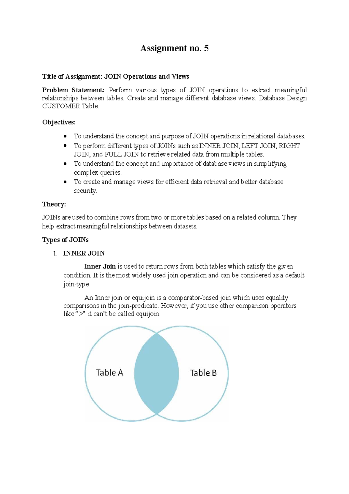 DBML Assignment 5: JOIN Operations & Database Views - Studocu