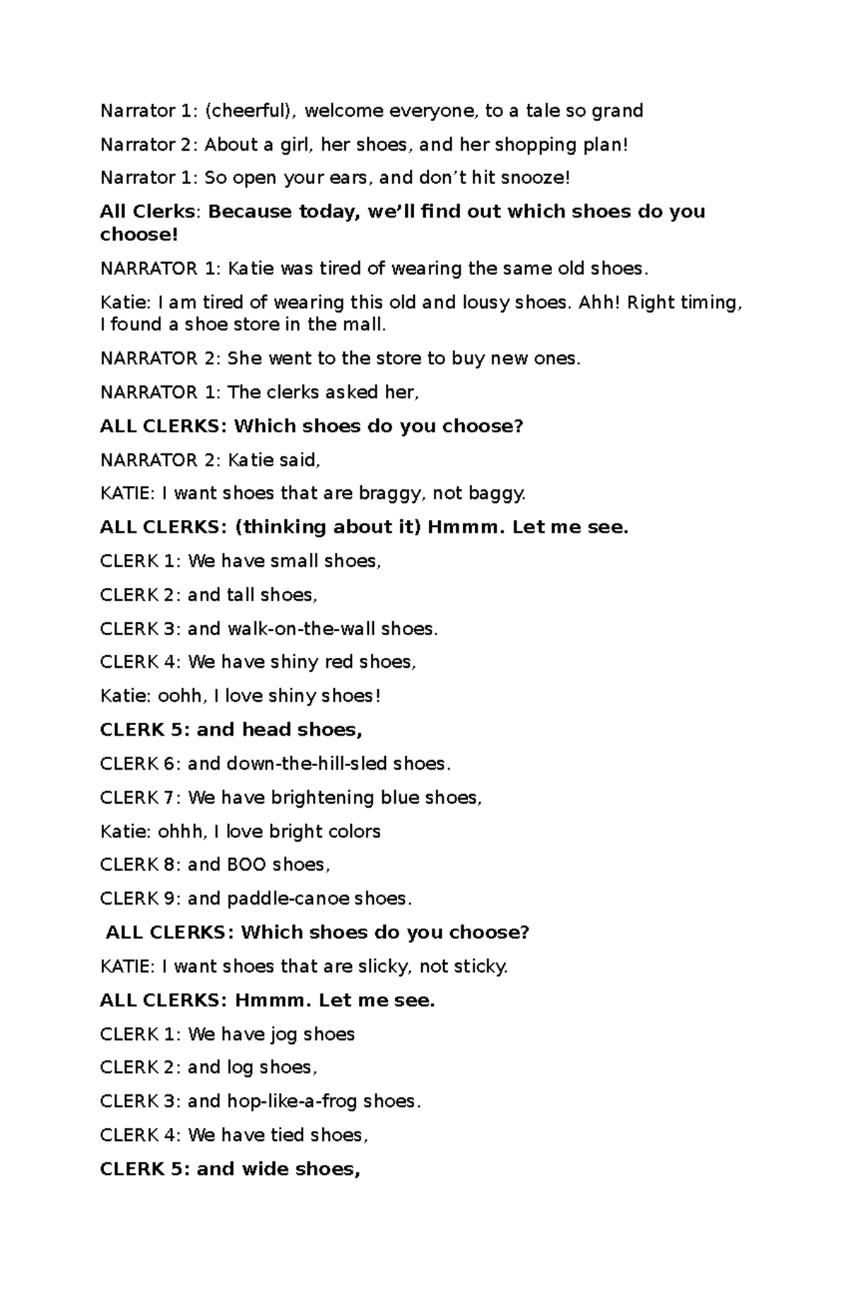 Creative Script: "Katie's Shoe Adventure" - A Fun Tale! - Studocu