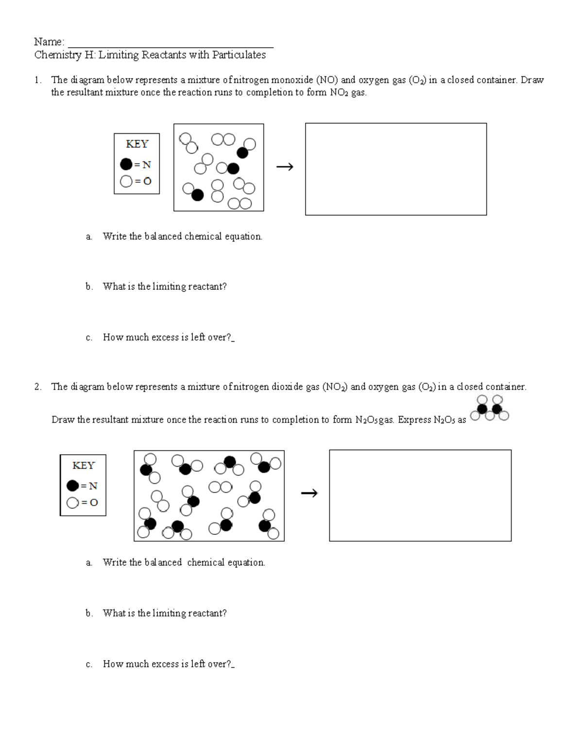 Chemistry H: Limiting Reactants & Particulates - Practice Problems ...