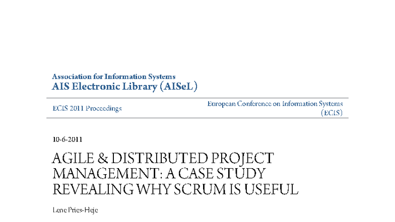 Agile & Distributed Project Management: A Case Study on Scrum ECIS 2011 ...