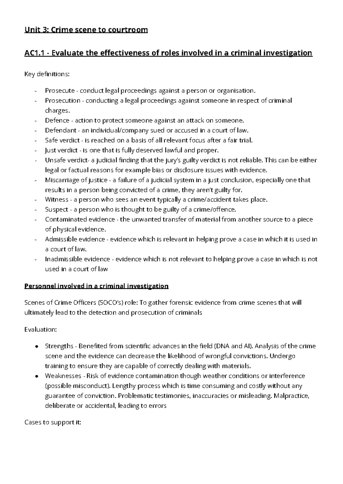 Unit 3: Evaluating Criminal Investigation Roles in Courtroom Settings ...