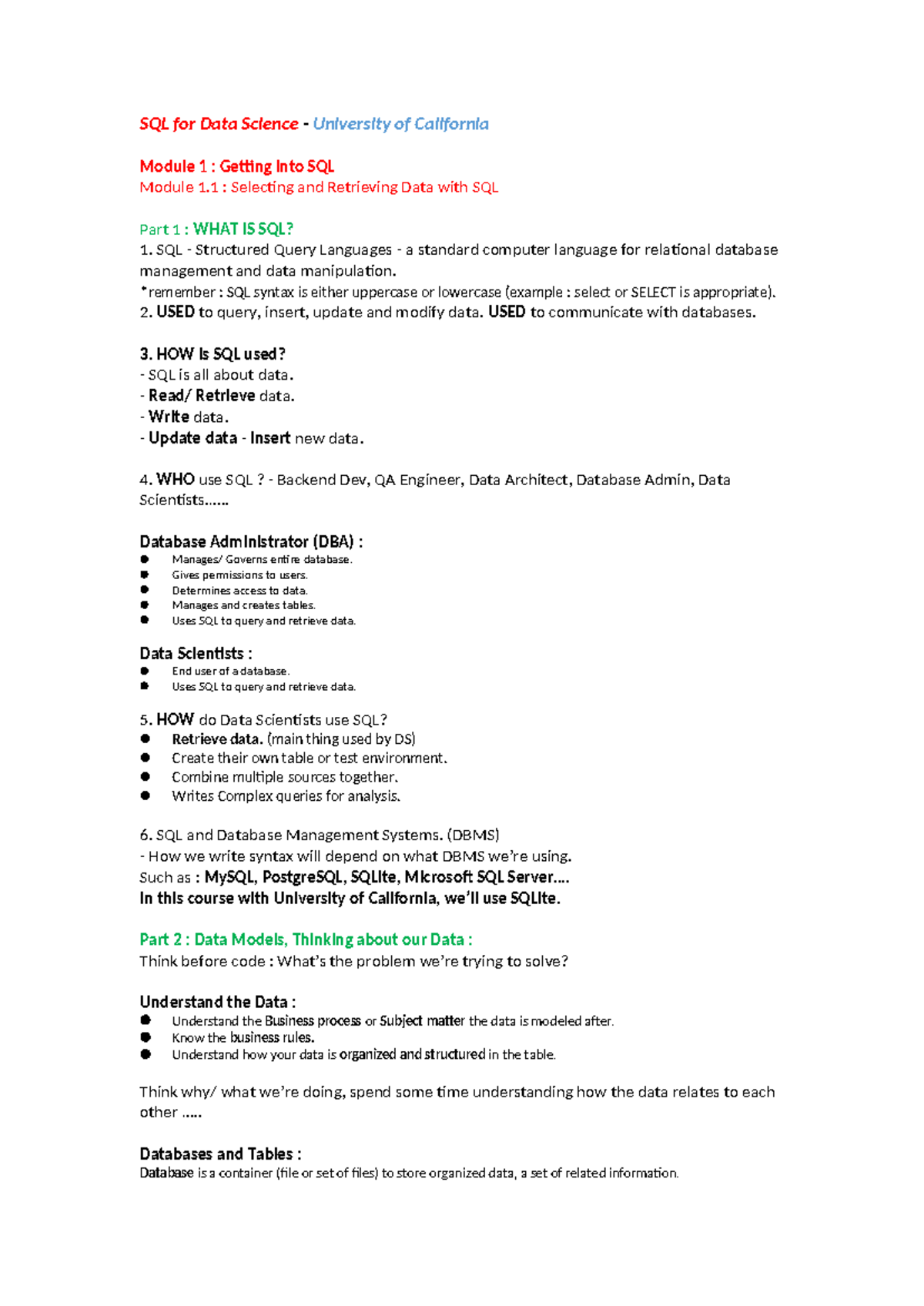 SQL Theory for Data Science - SQL for Data Science - University of ...