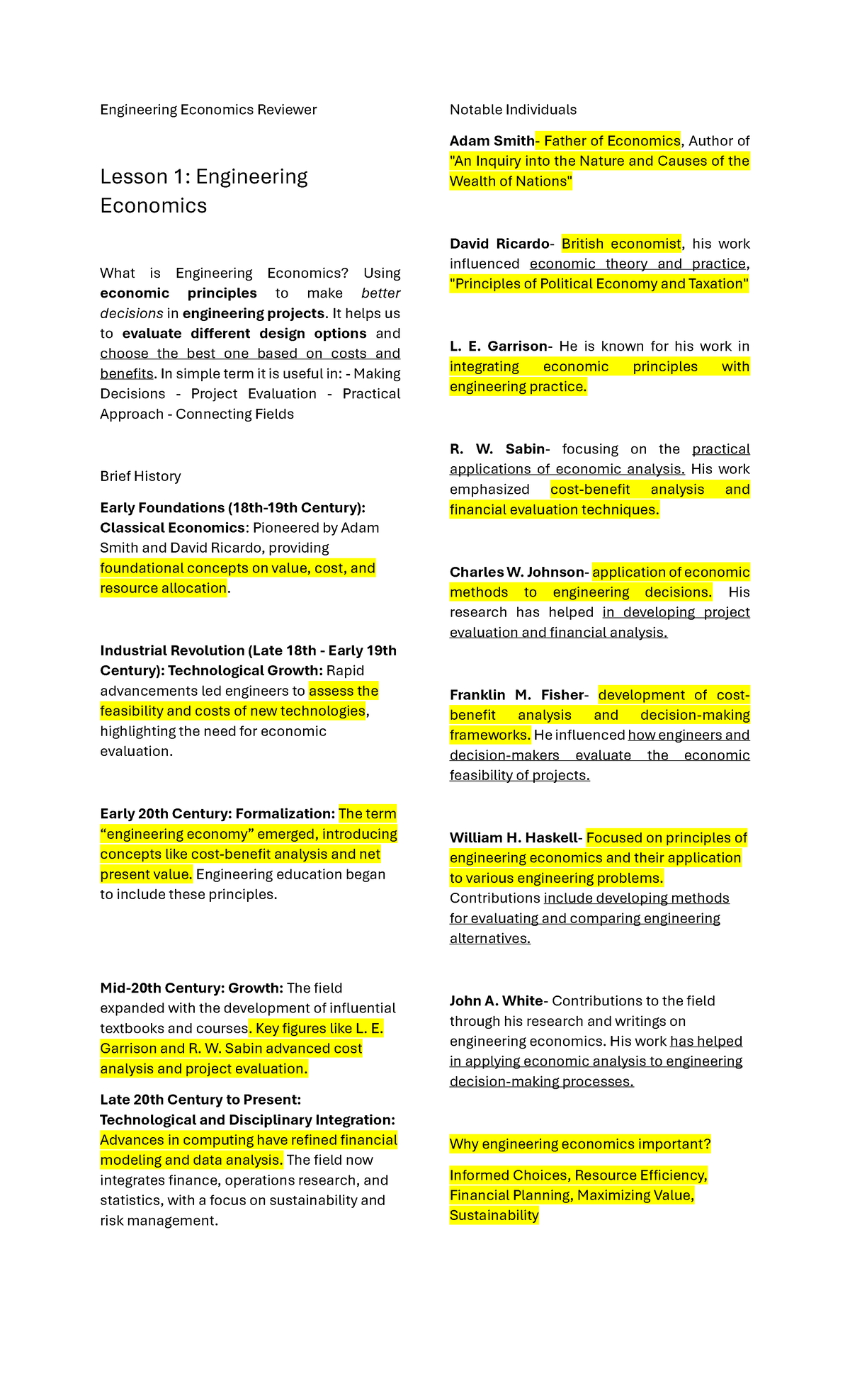 Engineering Economics Review - Key Concepts and Principles - Studocu