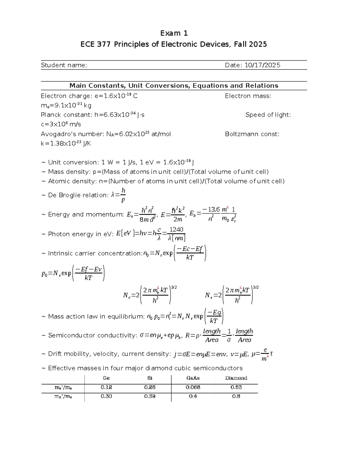 ECE 377 Final Exam Study Guide: Principles of Electronic Devices - Studocu