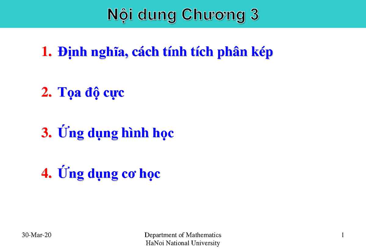 Tich-phan-kep - hhuh - 1. Định nghĩa, cách tính tích phân kép 2. Tọa độ ...