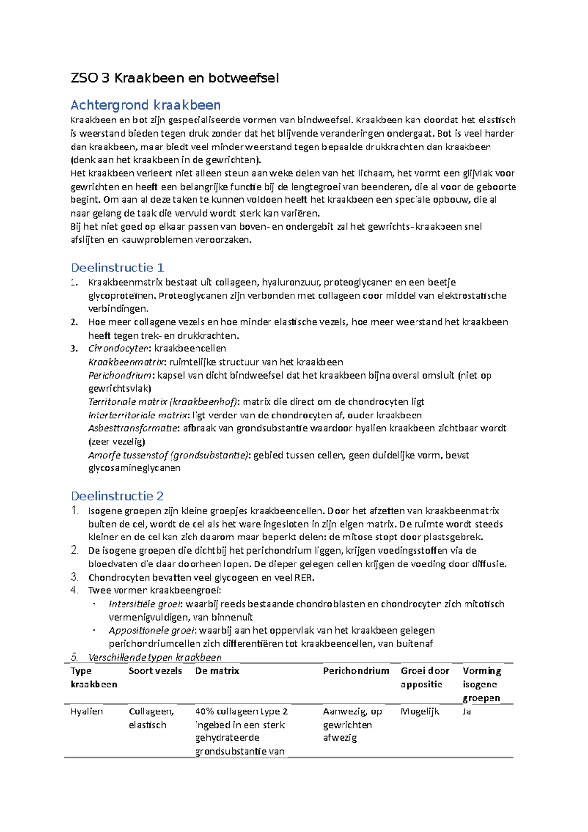 ZSO 3 Kraakbeen en Botweefsel: Functies, Structuur en Groei - Studeersnel
