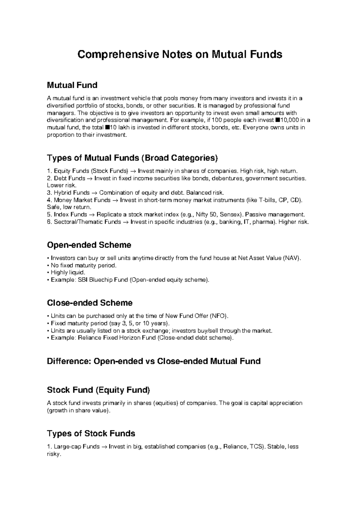 Comprehensive Mutual Fund Notes - B.Com - Studocu