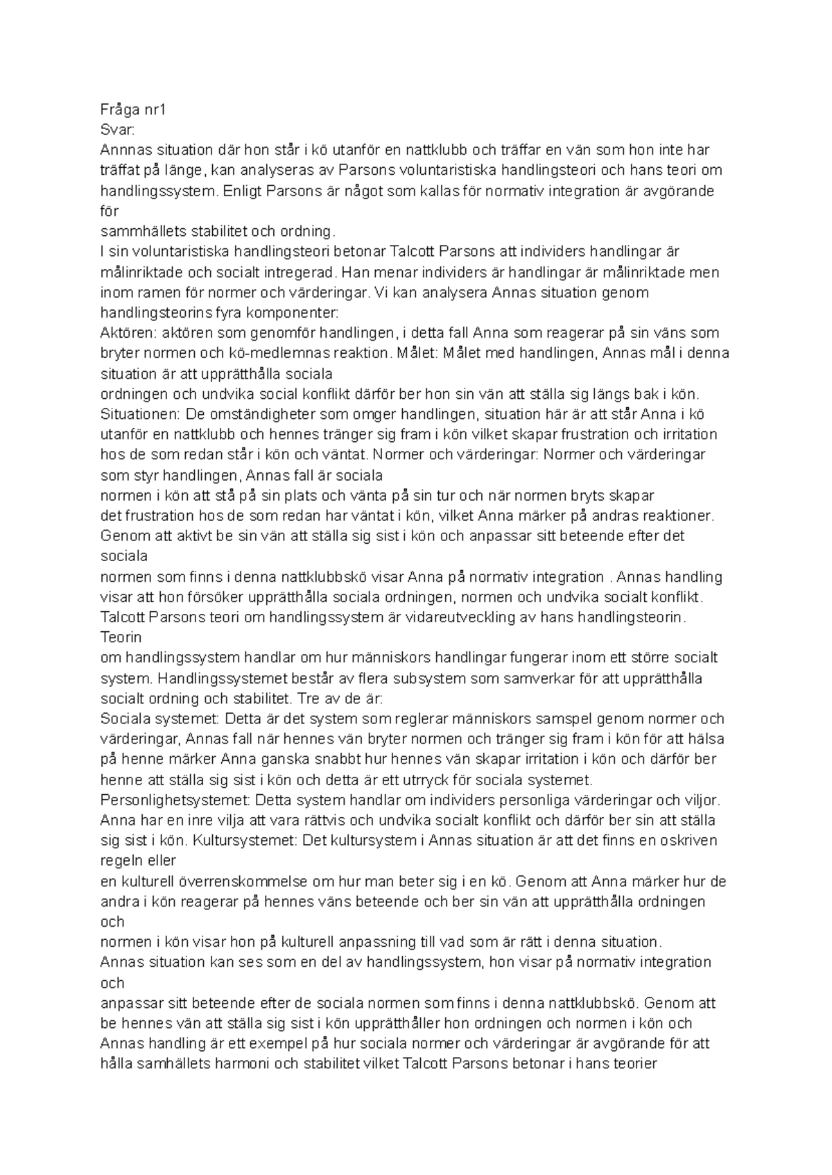 Analys av Parsons och Goffmans teorier om sociala normer och makt - Studocu