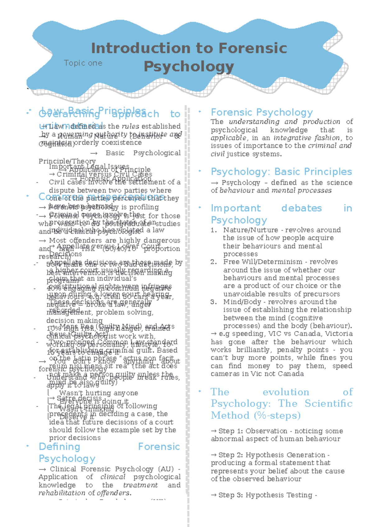 Intro to Forensic Psychology topic one - ` Introduction to Forensic ...