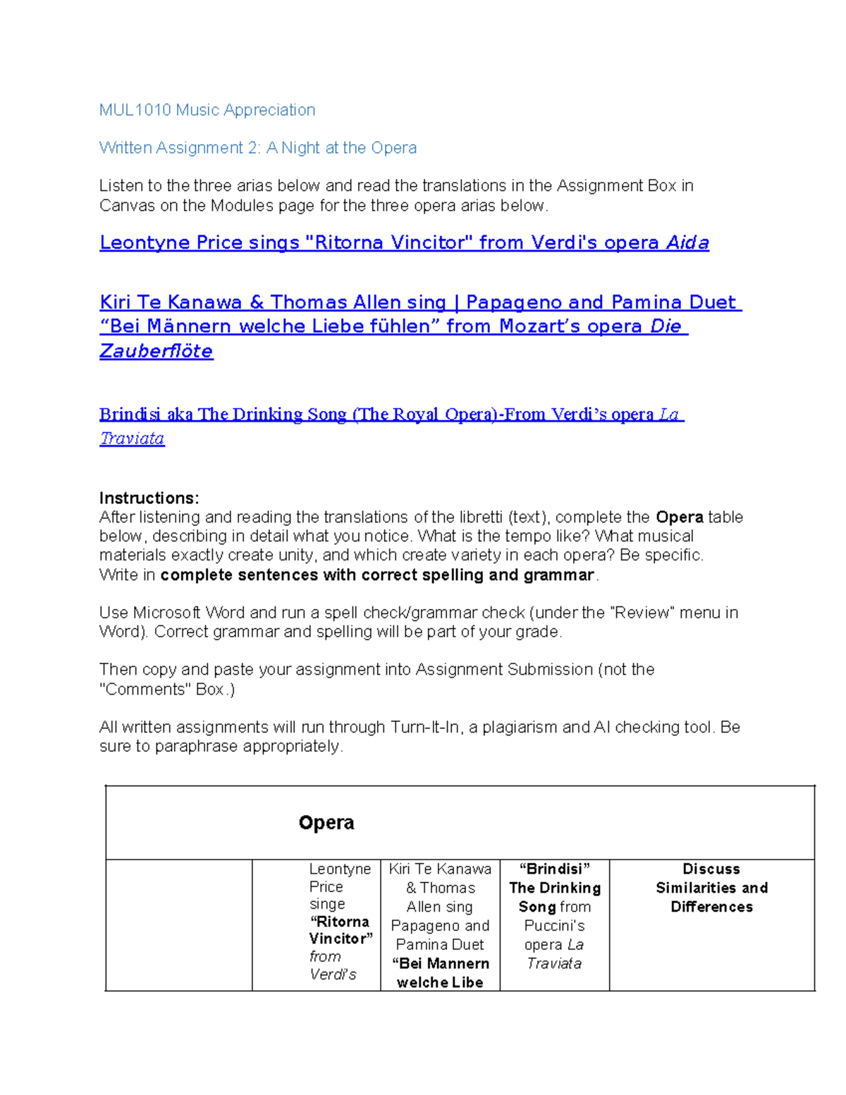 Written Assignment 2- A Night at the Opera v. 2237-1 - MUL1010 Music ...