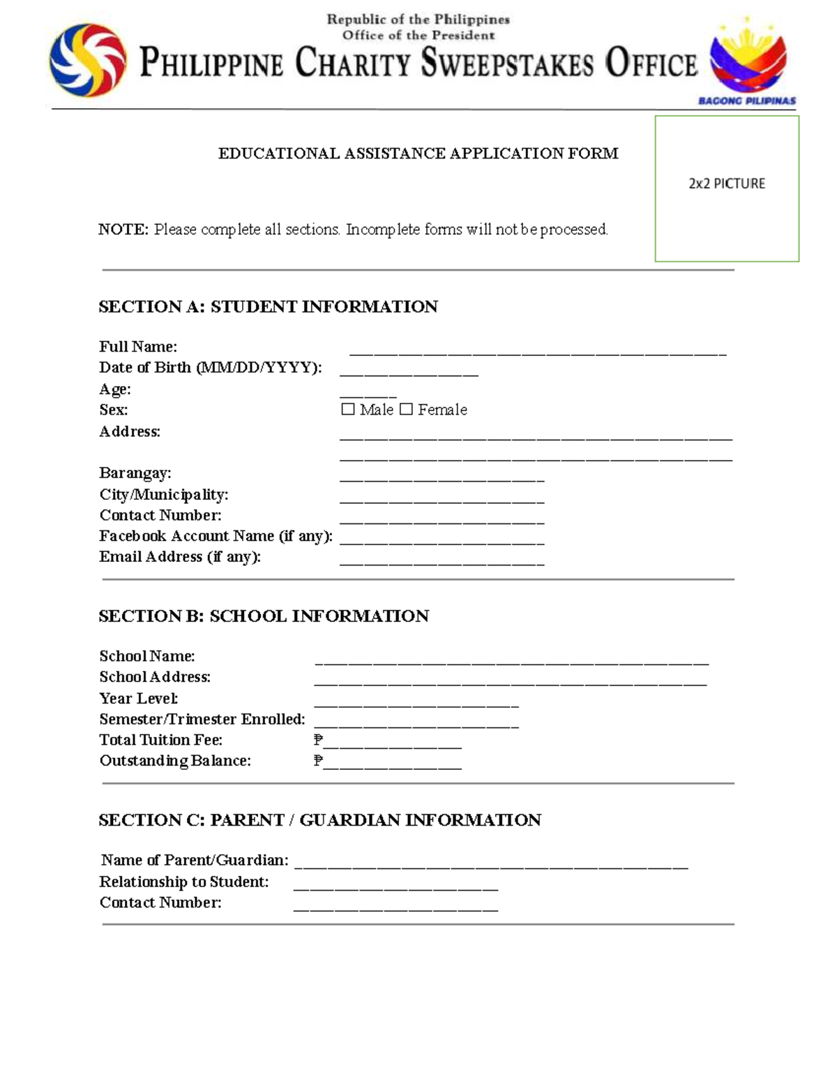 PCSO Educational Assistance Application Form Guide - Studocu