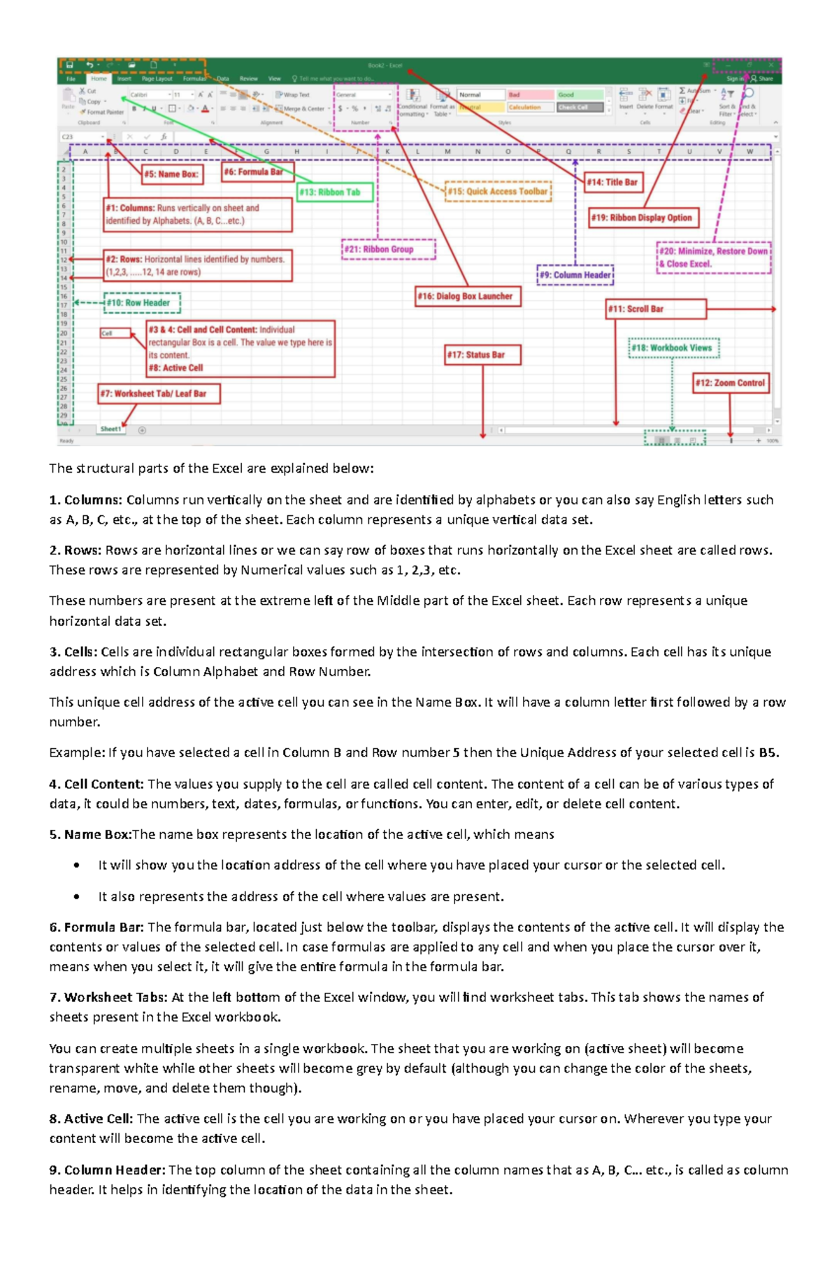 Anatomy of microsoft excel - The structural parts of the Excel are ...
