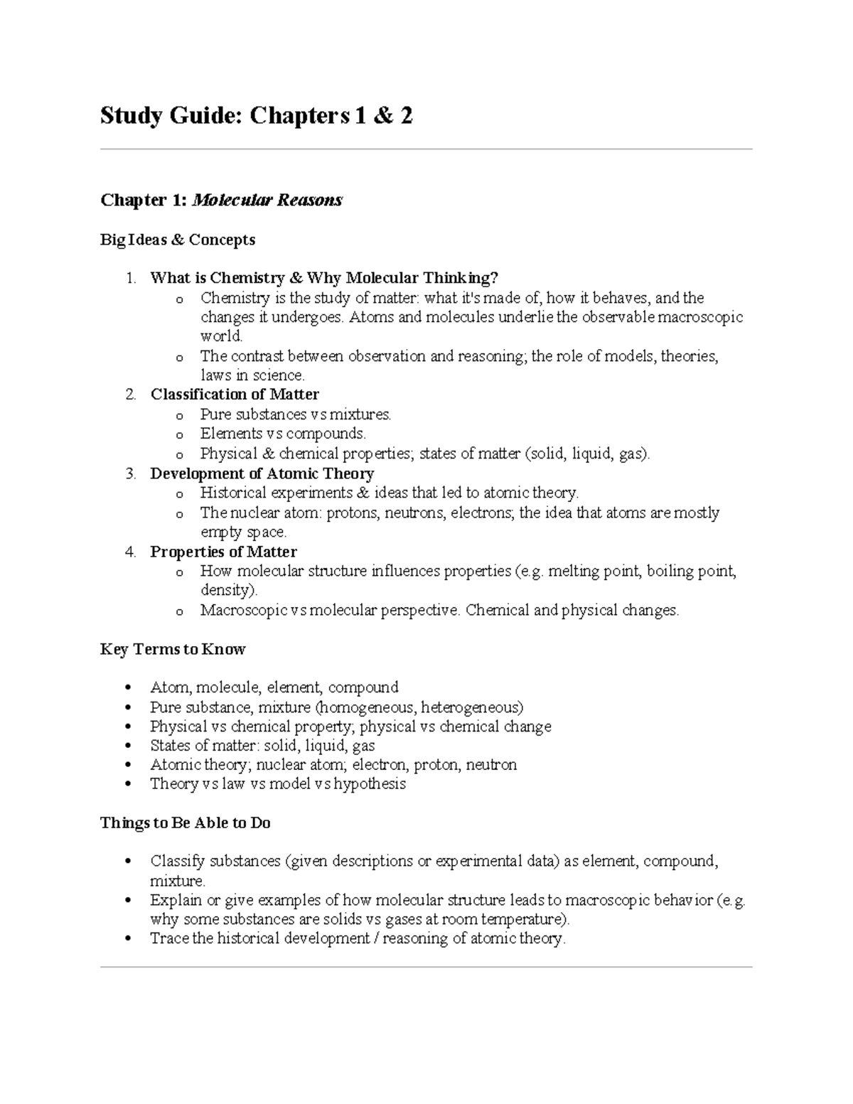 Chemistry Study Guide: Units, Measurement & Properties (Ch. 1 & 2 ...