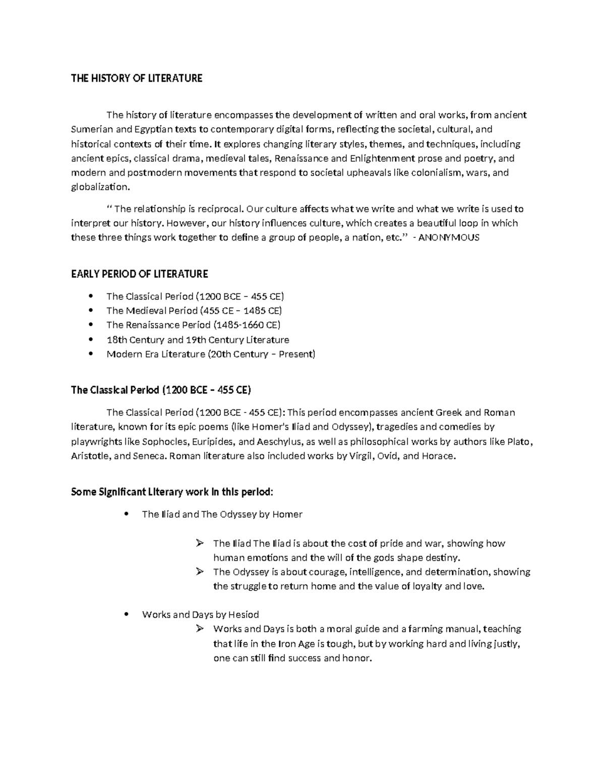 HIST 101: The Evolution of Literature Through the Ages - Studocu