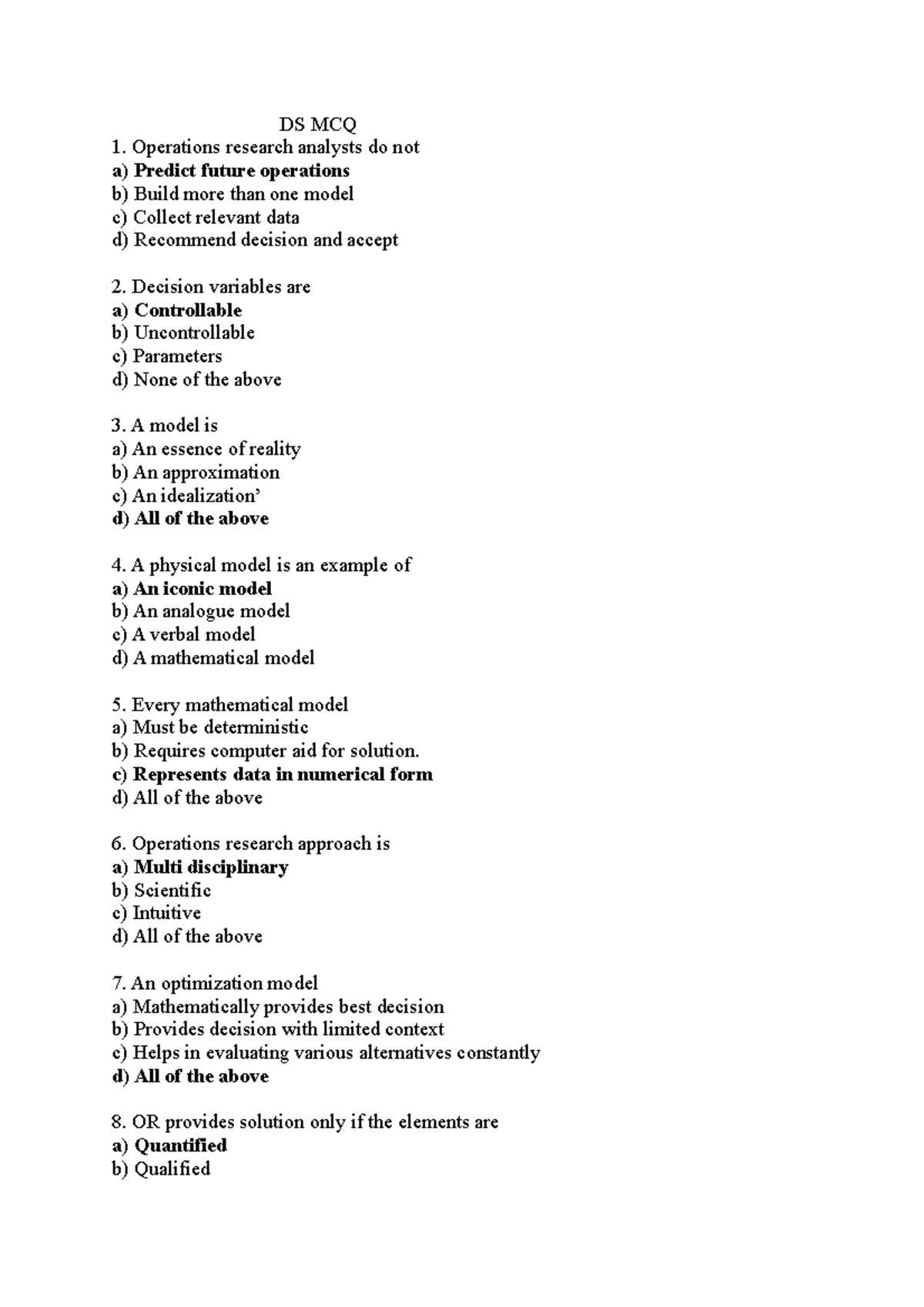 DS 2016 MCQ - Practice MCQ - DS MCQ Operations research analysts do not ...