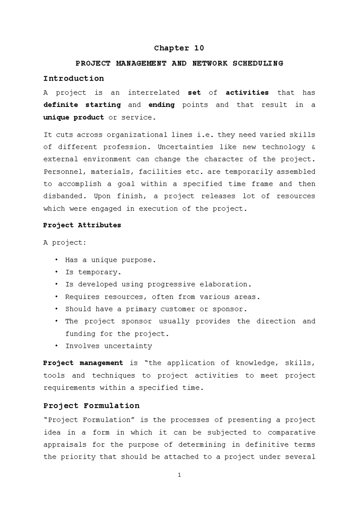 Chapter 10 - Project Management & Network Scheduling (POM 101) - Studocu