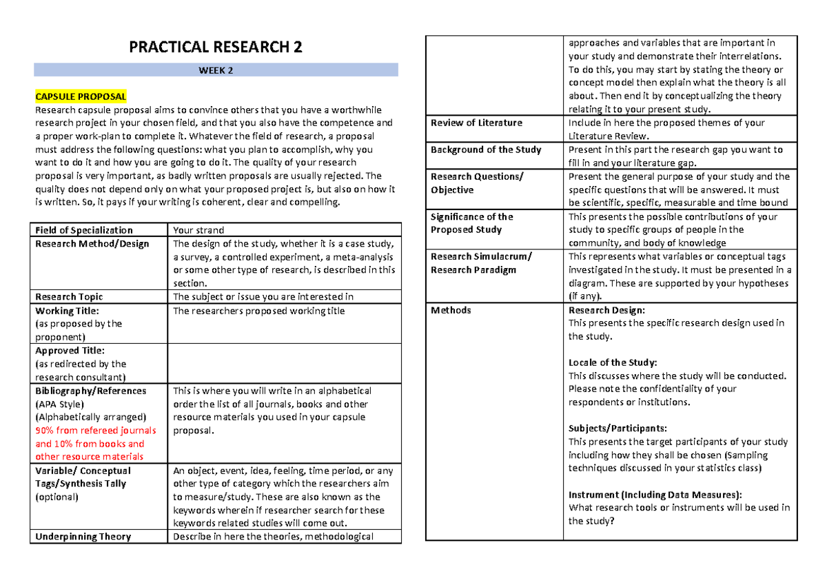 Research Proposal Notes for PRAC RES 2 - Capsule Development Guide ...