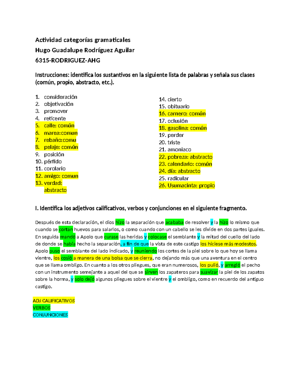 Actividad de Identificación de Categorías Gramaticales - 6315-RODRIGUEZ ...