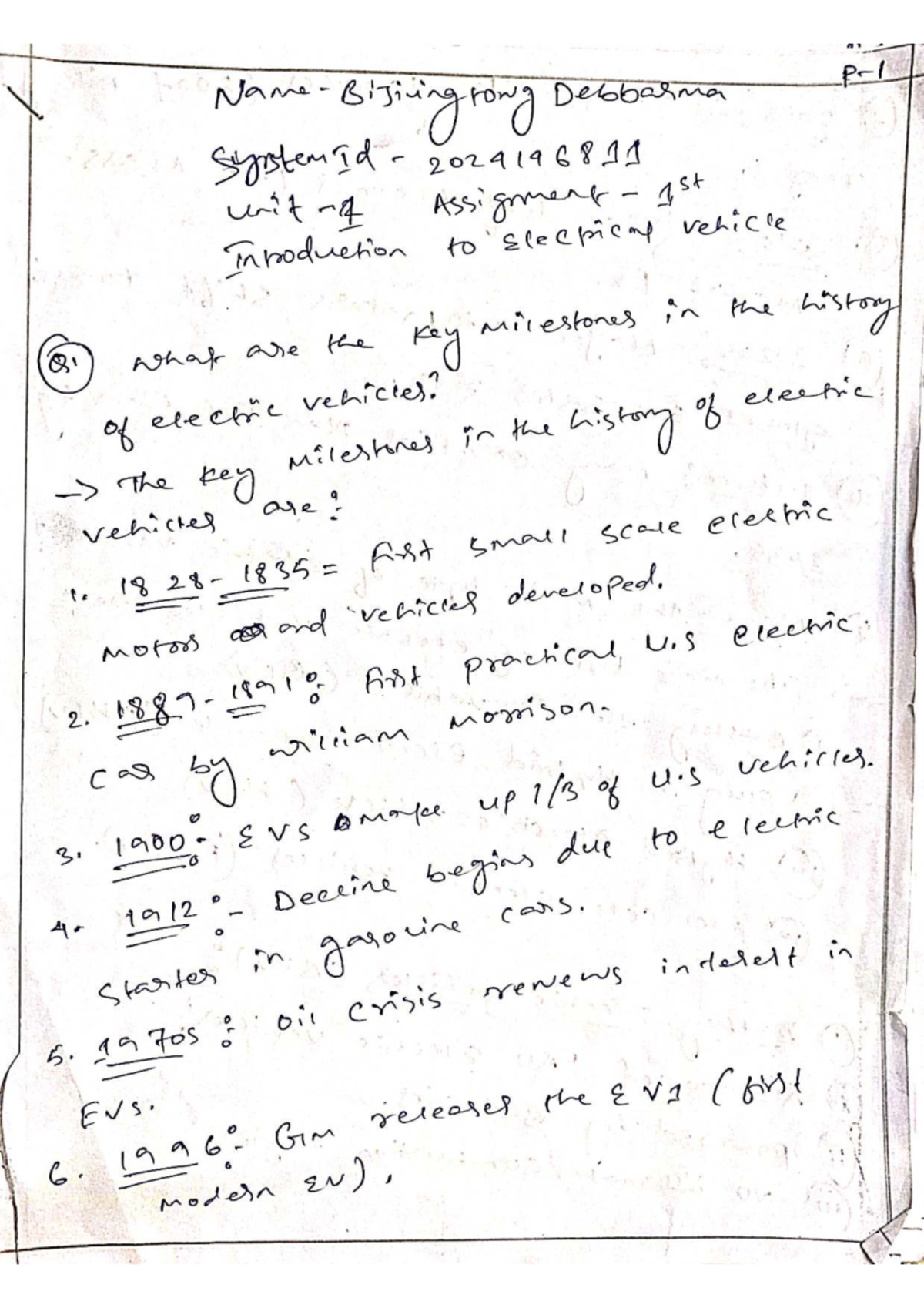 Assignment 1 - Key Milestones and Impact of Electric Vehicles - Studocu
