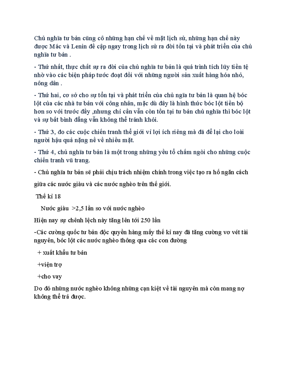Hạn chế của Chủ Nghĩa Tư Bản: Phân Tích Lịch Sử và Tác Động - Studocu