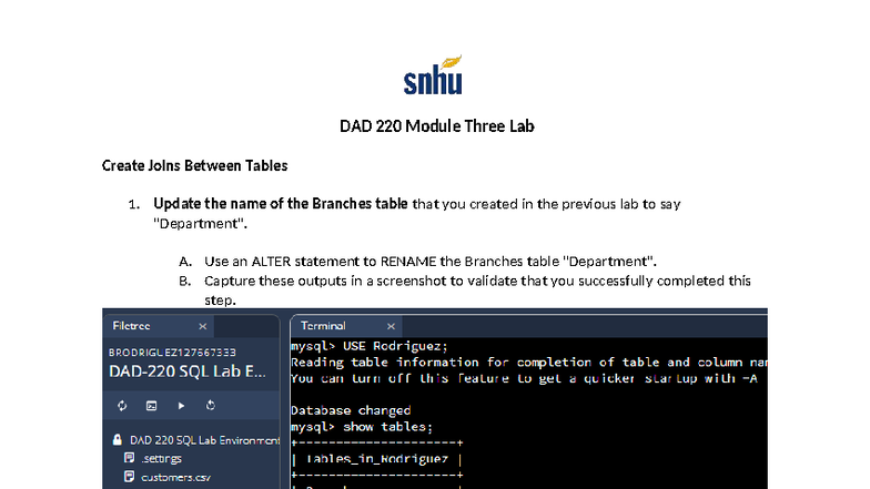 DAD 220 Module Three Lab: Creating Joins and Data Extraction - Studocu