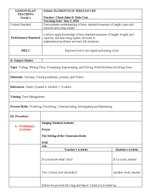 Grade 5 molave ( day 1) - lesson plan - Cfr LESSON PLAN IN TEACHING ...