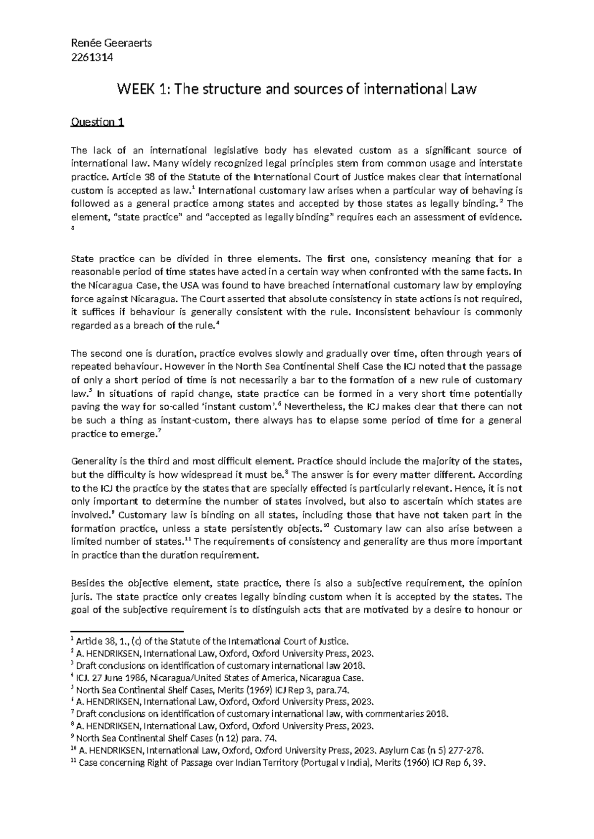 International Law 2261314: Week 1 - Customary Law and Jus Cogens - Studocu