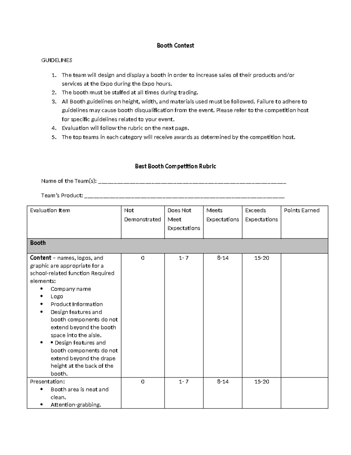 Booth Contest Guidelines & Evaluation Rubric - Studocu