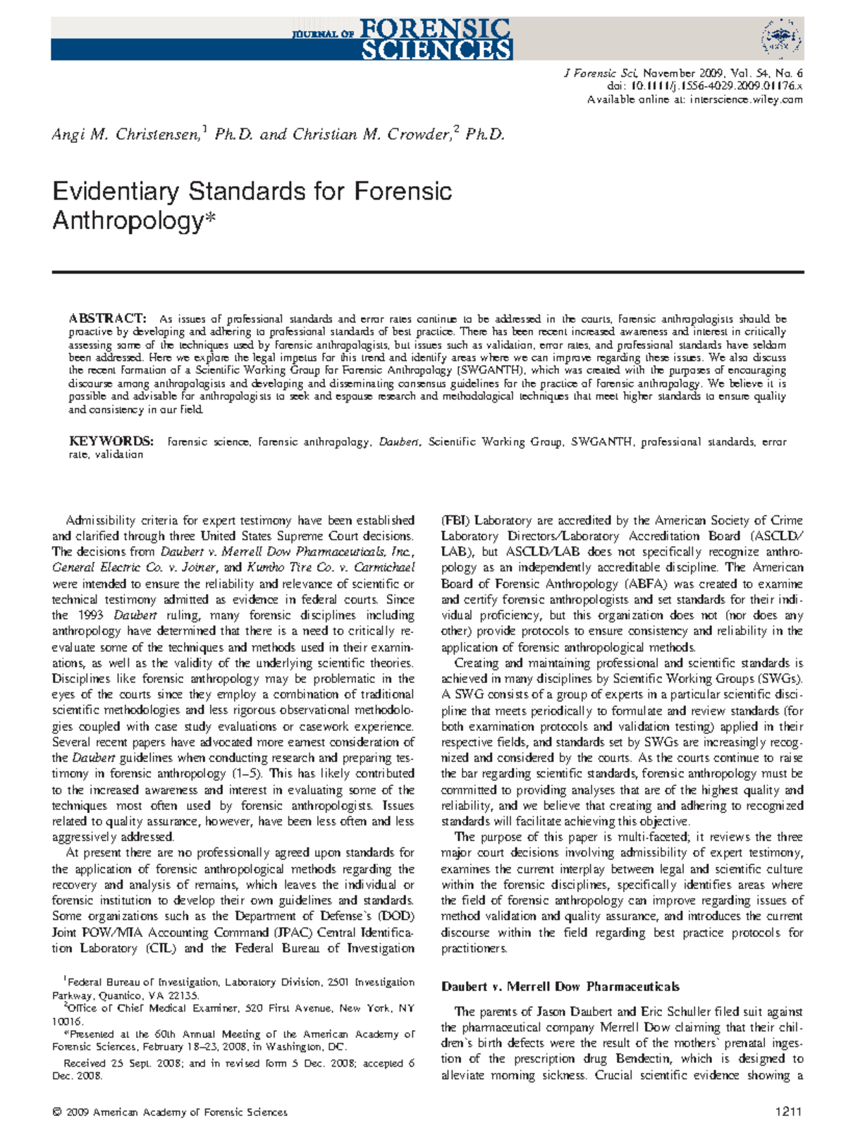 Evidentiary Standards & Best Practices in Forensic Anth – ANTH 301 ...