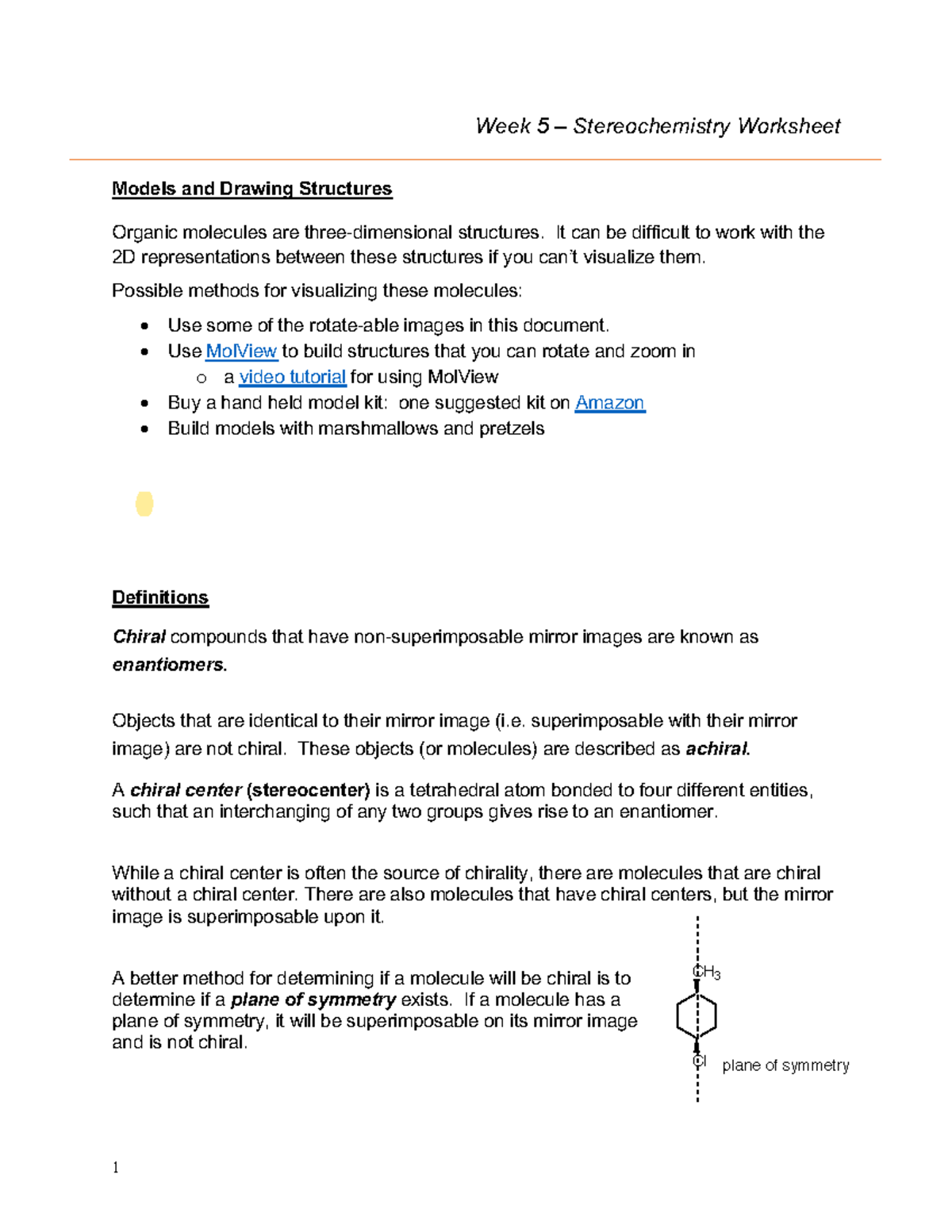 Week 5 Stereochemistry Worksheet: Understanding Chirality and Isomers ...
