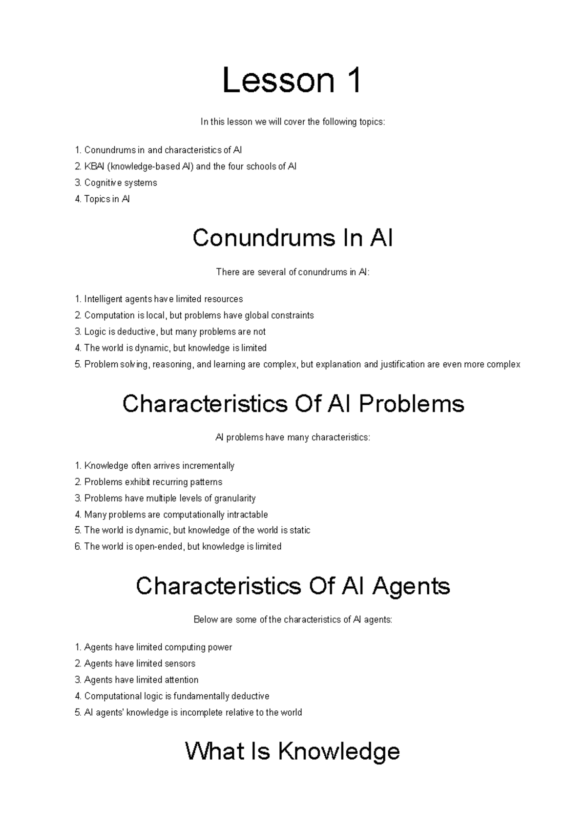 Lesson 01 - Introduction to Knowledge-Based AI (KBAI) Concepts - Studocu