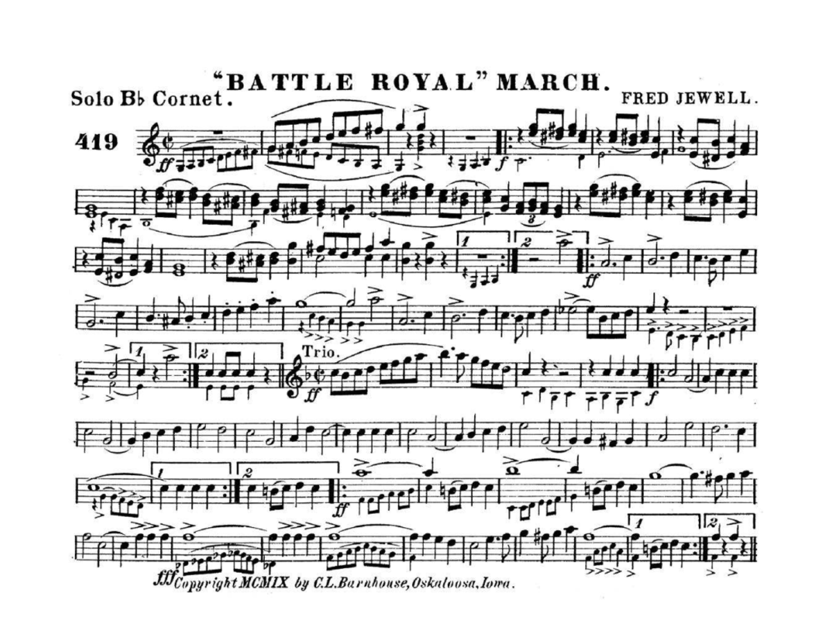 Battle Royal - Musical Score for Horns in F by Fred Jewell - Studocu