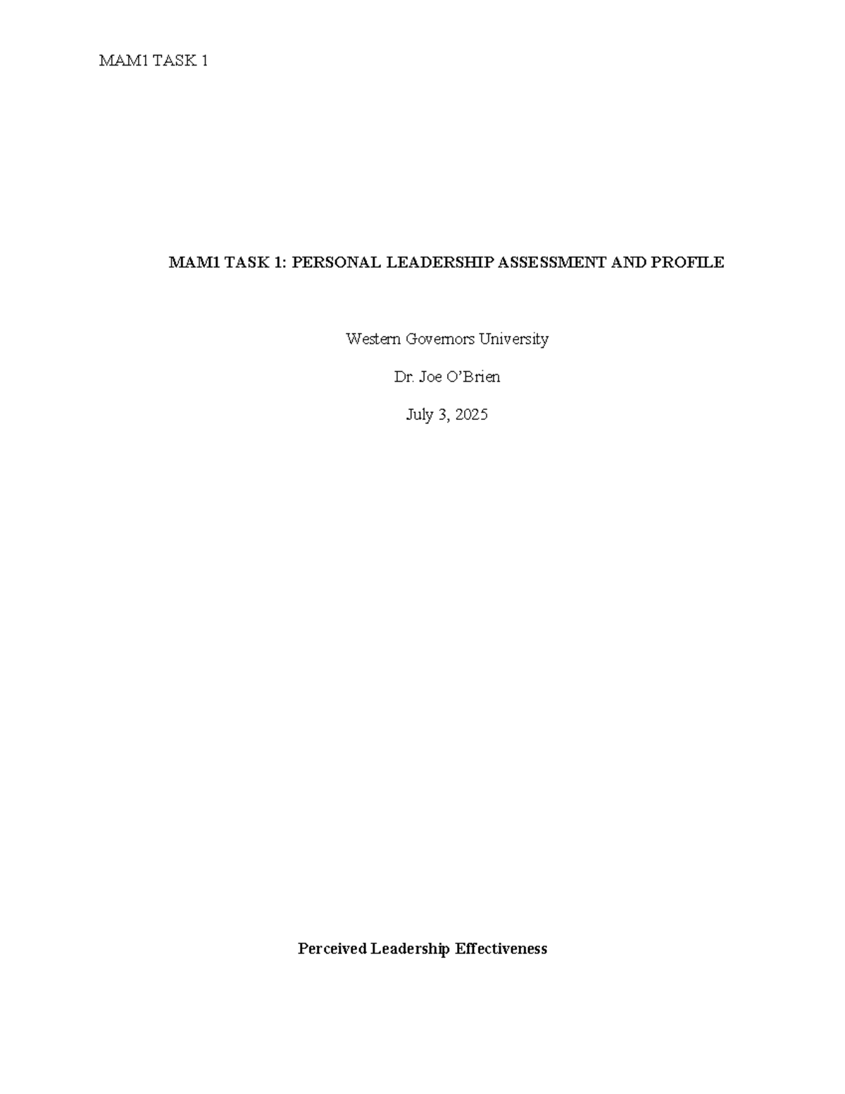 C203 Task 1: Personal Leadership Assessment and Profile Analysis - Studocu