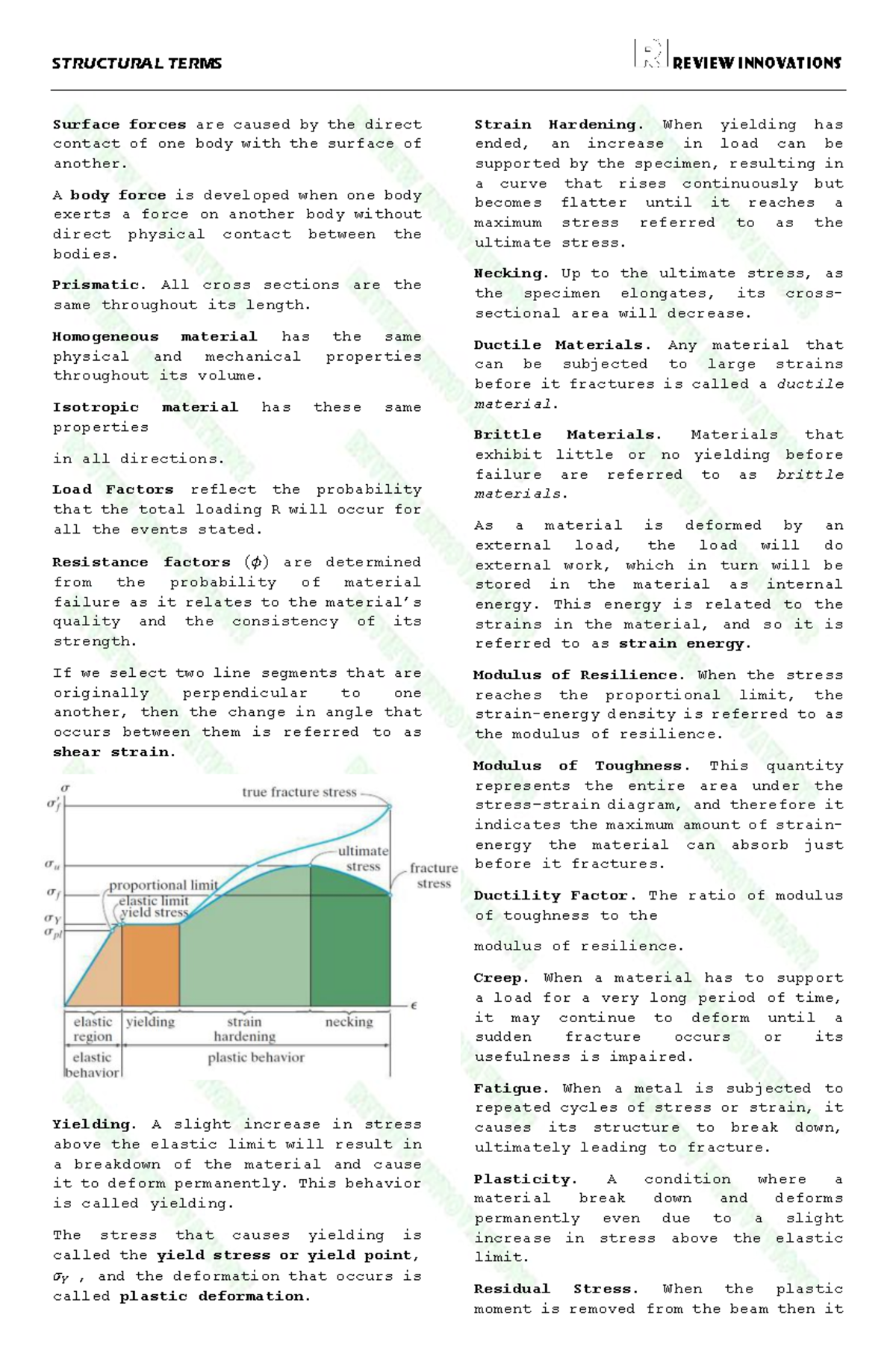Structural Terms Compilation - Surface forces are caused by the direct contact of one body with ...
