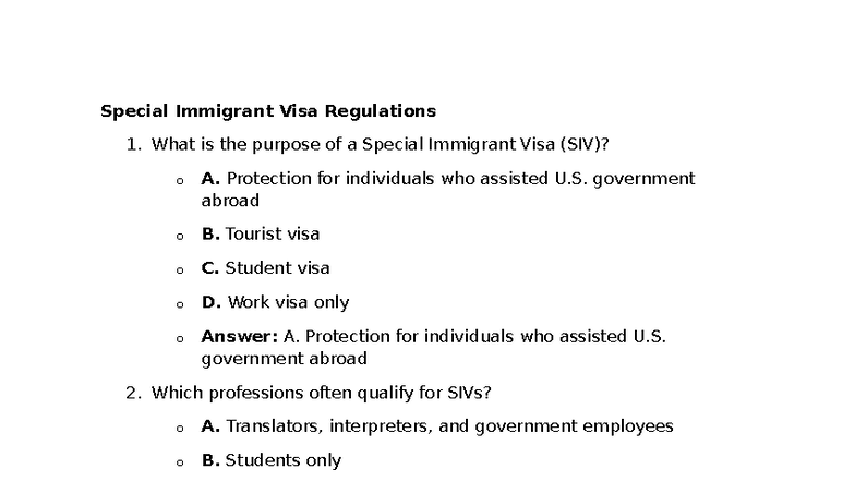 Special Immigrant Visa (SIV) Regulations Overview and Requirements ...