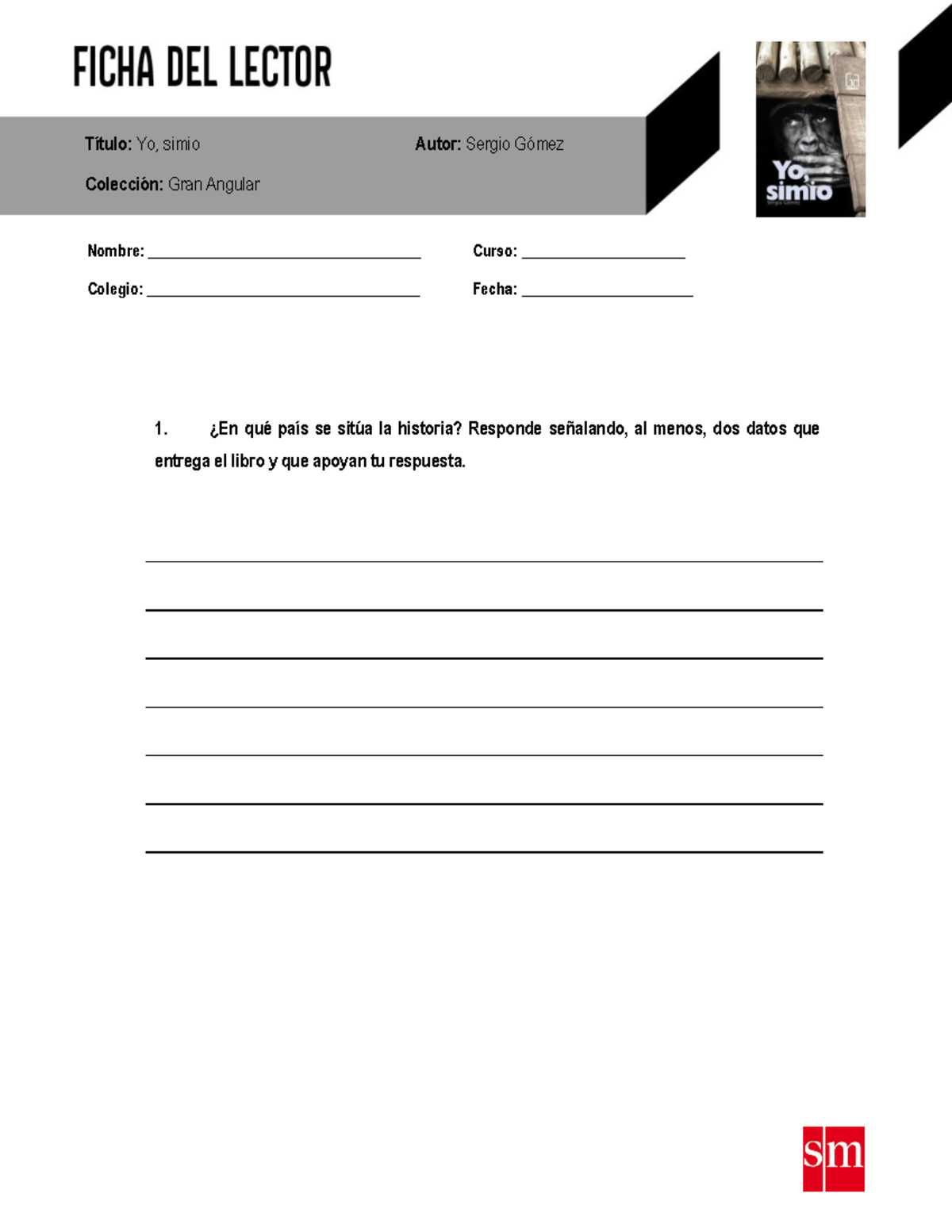 Ficha del lector: Yo, simio - Análisis y actividades de lectura - Studocu