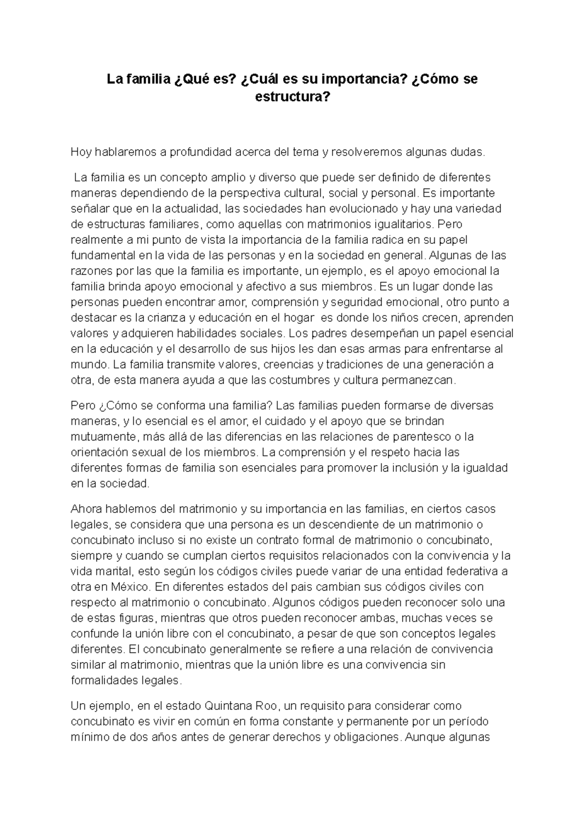 Ensayo sobre La Familia: Importancia y Estructuras Sociales - Studocu