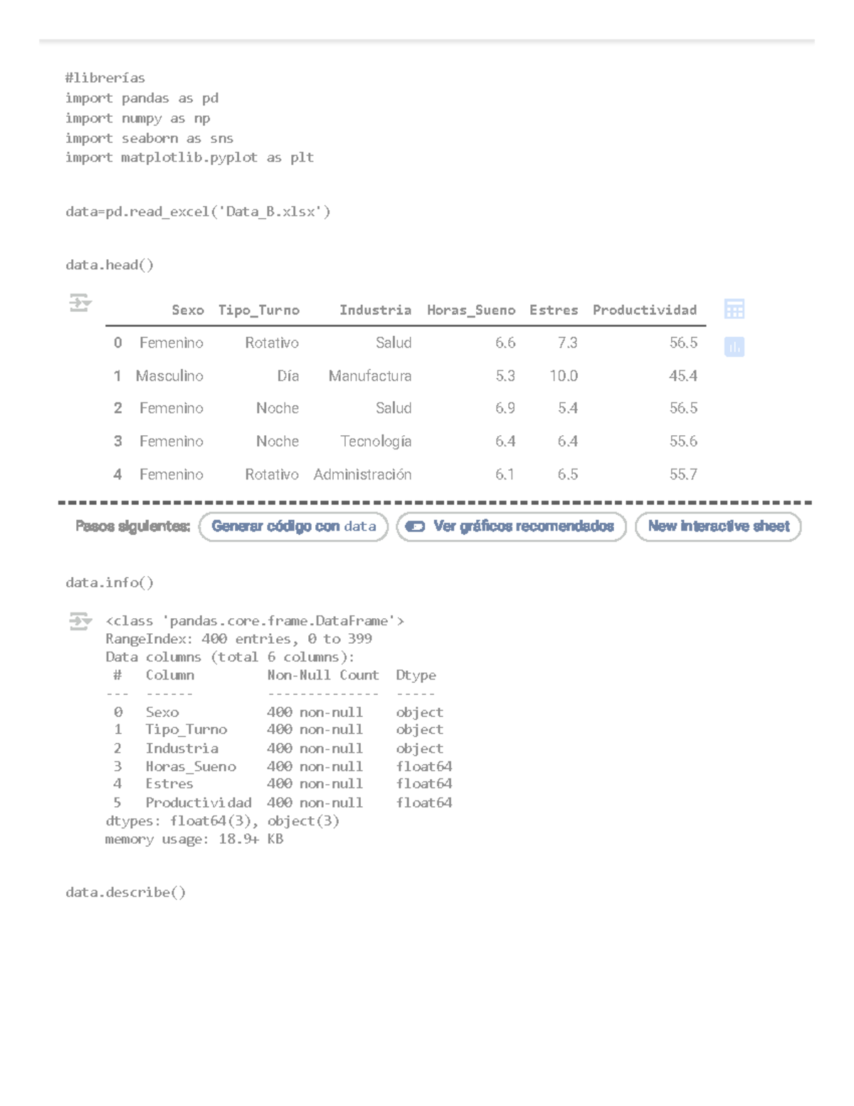 Forma B Métodos cuantitativos - #librerías import pandas as pd import numpy as np import seaborn ...