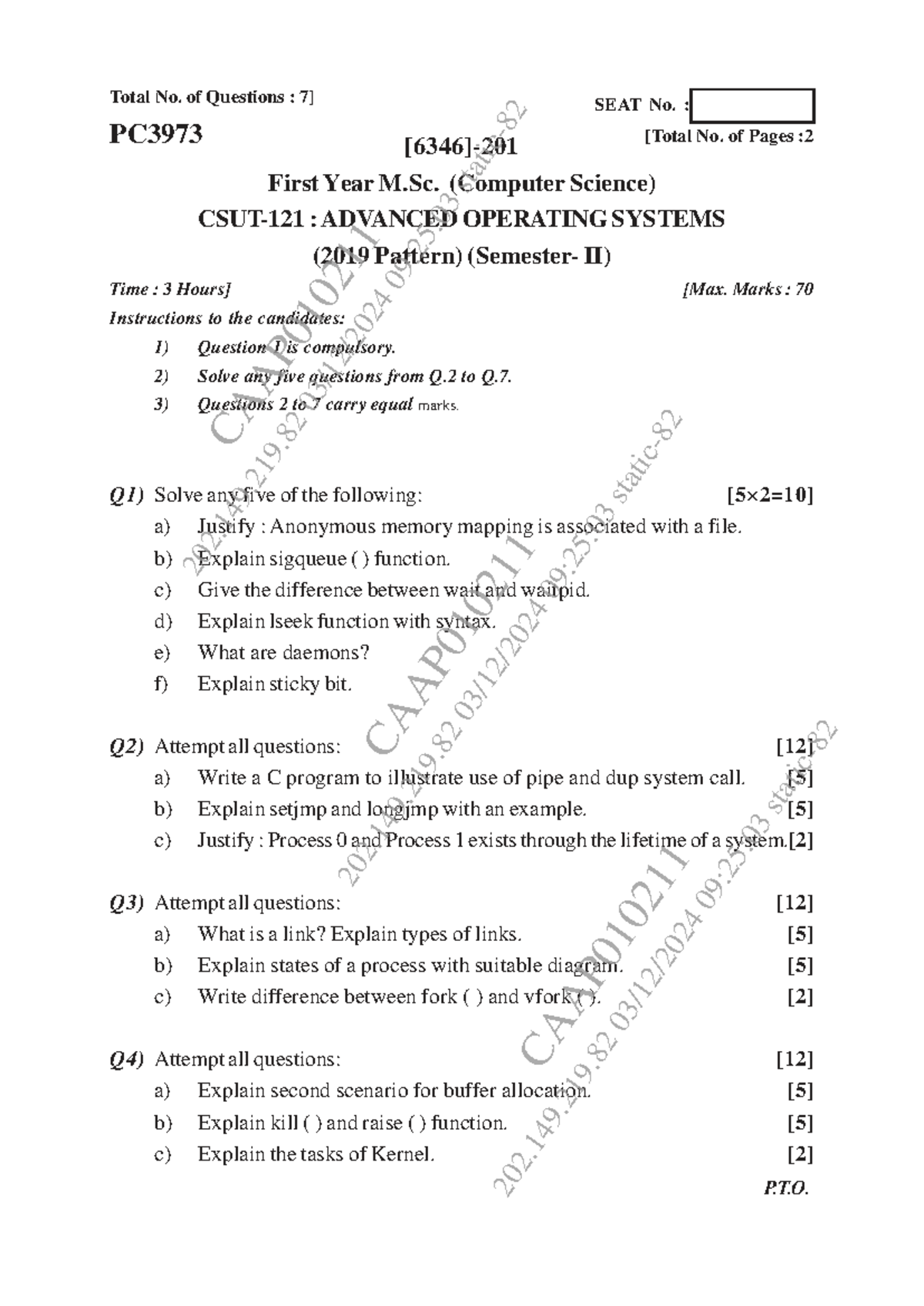 MSc(CS)-I 211 Advanced Operating Systems Midterm Exam Questions - Studocu