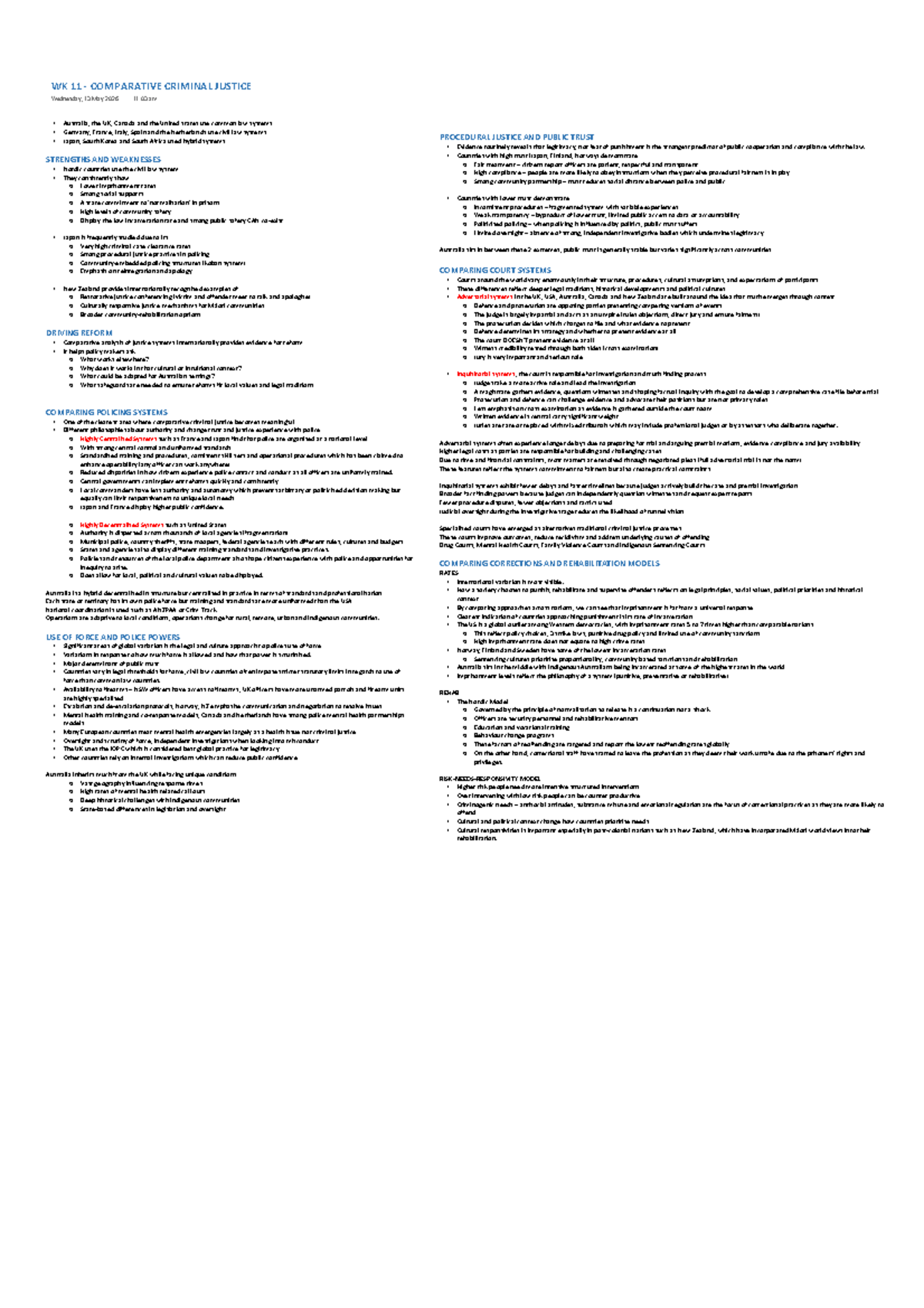 WK 11 - Comparative Analysis of Global Criminal Justice Systems - Studocu