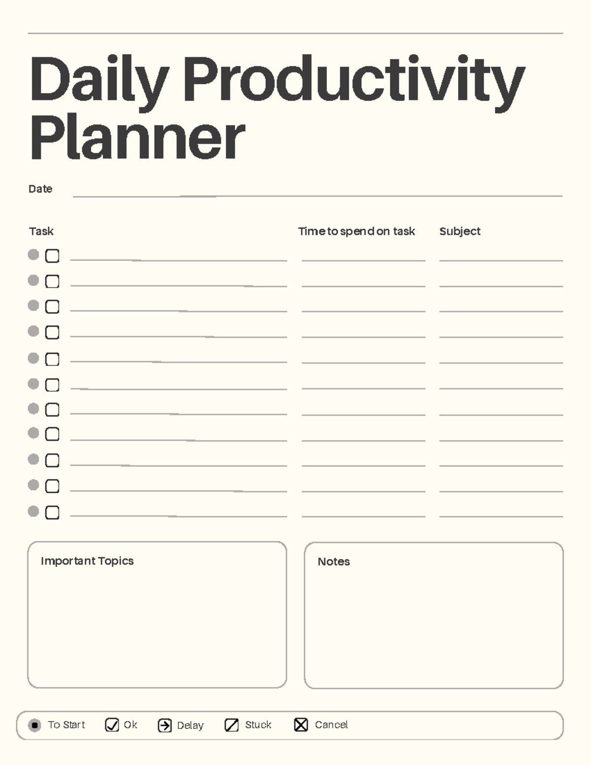 Beige Simple and Minimalist Printable Daily Productivity Planner Sheet ...